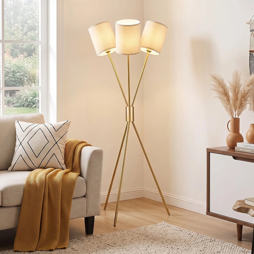 Costway Stojací lampa s 3 látkovými stínidly Moderní stojací lampa Dekorativní