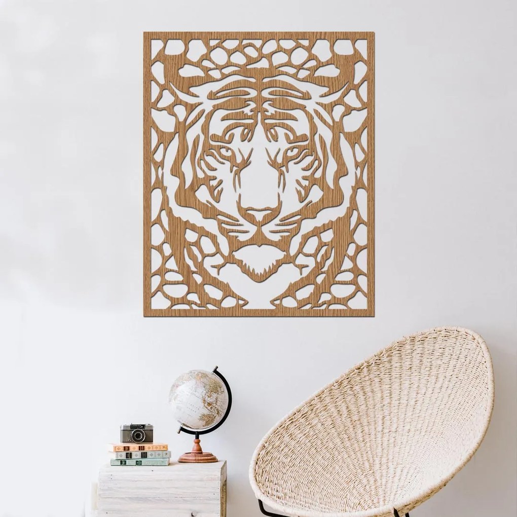 dřevo života Dřevěná dekorace na zeď TIGER Zvolte rozměr (cm): 30x37, Zvolte barvu dekoru: Dub Sonoma
