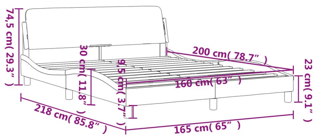 Rám postele s čelem hnědý 160x200 cm umělá kůže