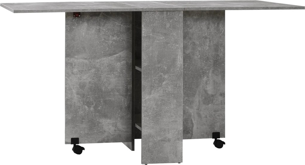 HOMCOM Skládací jídelní stůl s kolečky, skládací křídla a police pro 4-6 osob 75x140x74 cm šedý cement