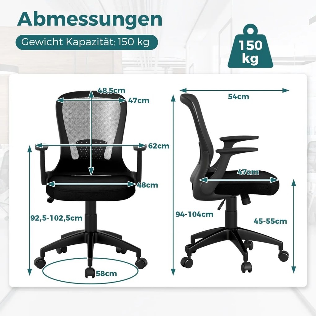 Costway Kancelářské křeslo ergonomické otočné křeslo se sklopnými područkami