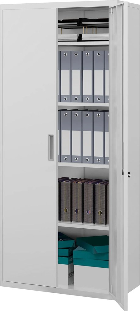 HOMCOM Skříň na dokumenty, kancelářská skříň se 2 dveřmi, 5úrovňová multipurpose skříň s nastavitelností polic, ocelová úložná skříň, pro domácí kance