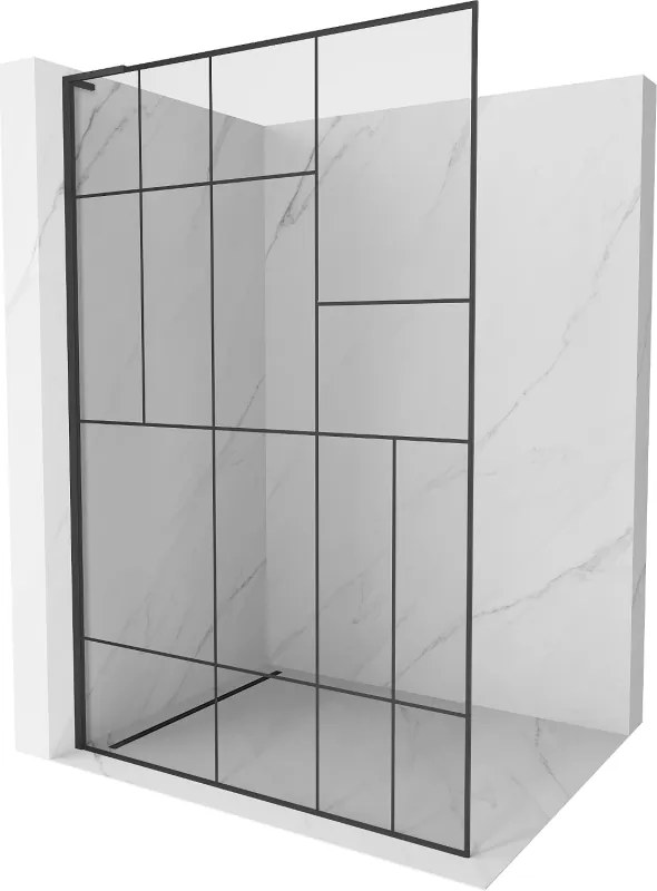 Mexen Kioto L, sprchová zástěna Walk-In 80 x 200 cm, 8mm čiré sklo černý vzor, černý profil, 800-080-103-70-78