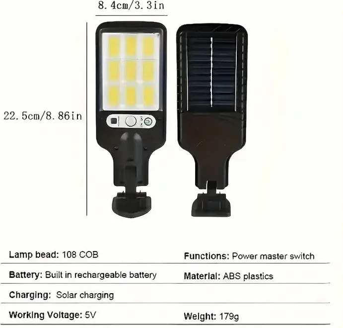 AFF LED nástěnná lampa se solárním napájením a senzorem pohybu 108COB