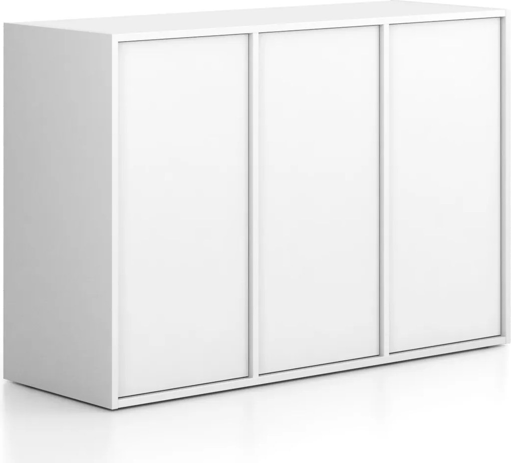 Kancelářská skříň FRAME, nízká, 3 dveře, 1299 x 450 x 881 mm, PUSH-lock, bílá