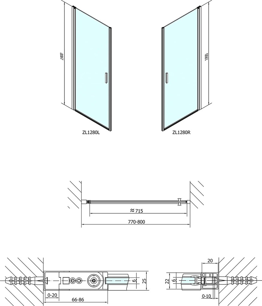 Polysan Polysan, ZOOM LINE sprchové dveře 800mm, čiré sklo, ZL1280