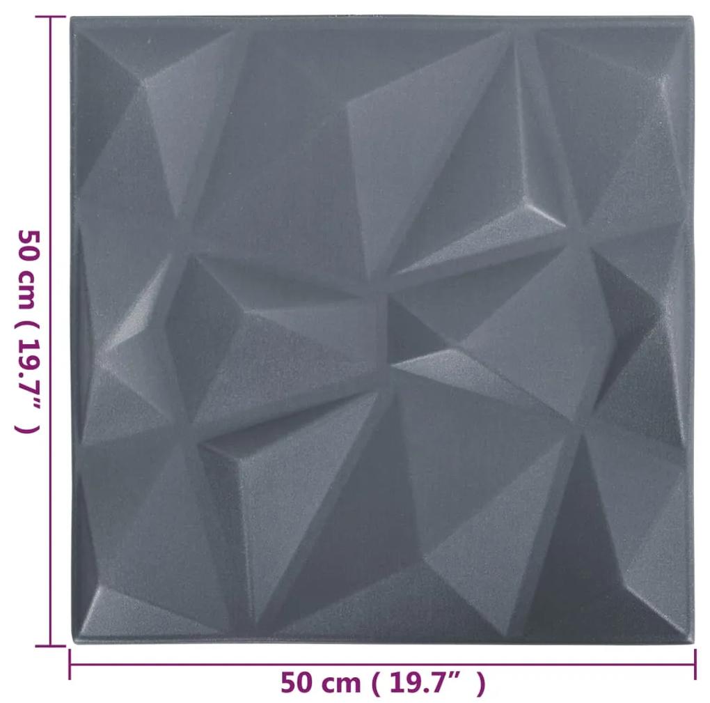 3D nástěnné panely 48 ks 50 x 50 cm diamant šedé 12 m²,  150920