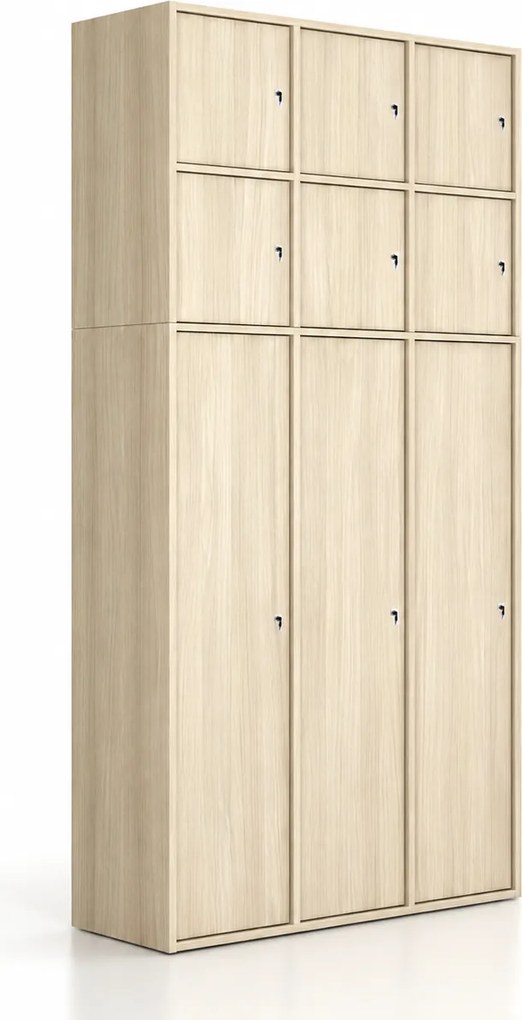 Nástavba pro skříně FRAME, 6x dveře, 1299 x 450 x 854 mm, cylindrický zámek, dub přírodní