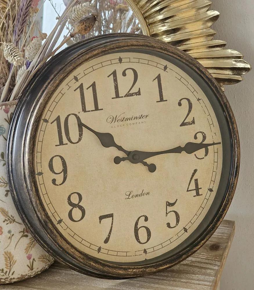 Hnědé nástěnné hodiny Westminster - Ø 30*4 cm