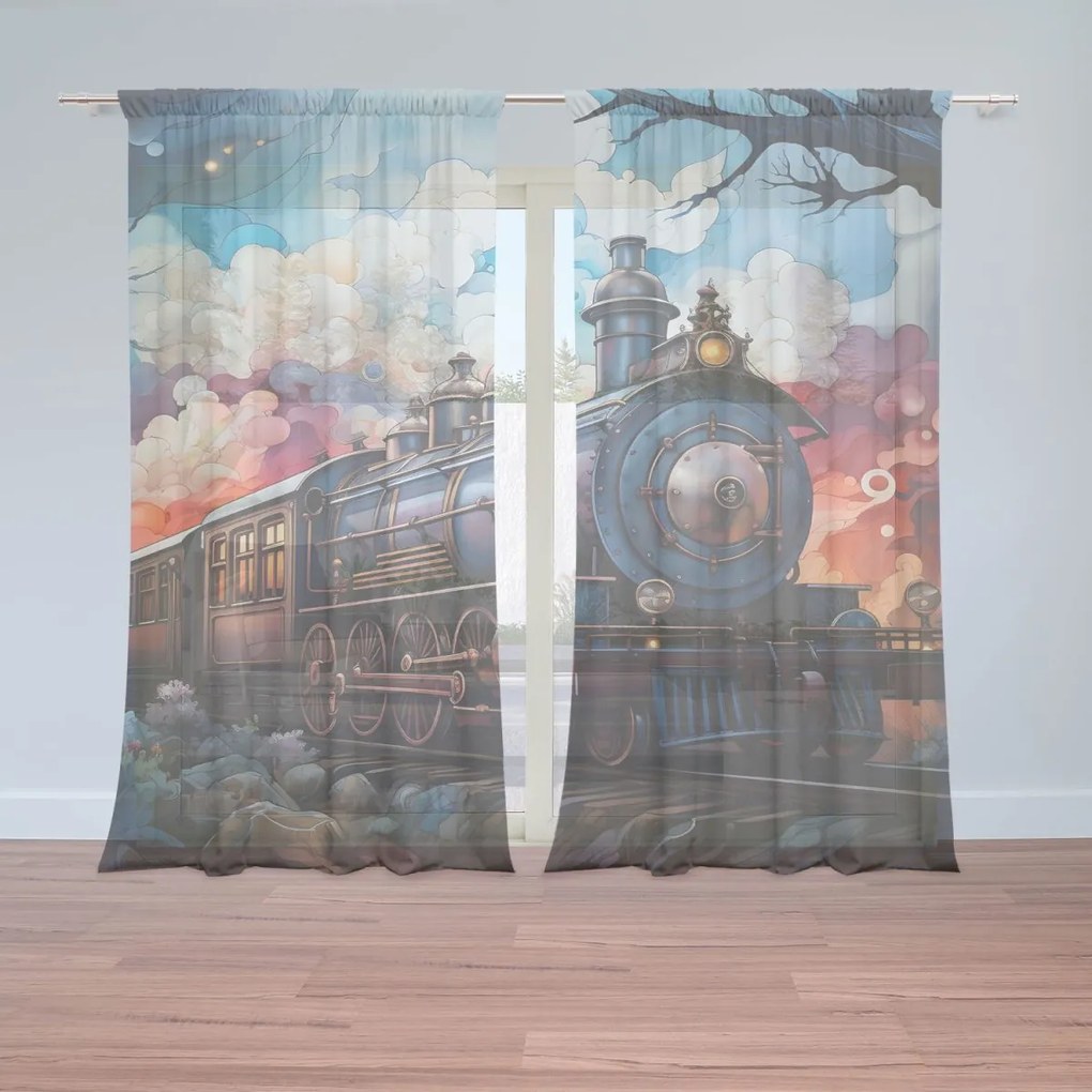 Sablio Záclony Parní lokomotiva v kouzelné krajině: 2ks 150x250cm