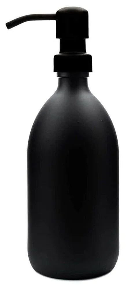 KUISHI Skleněný zásobník na mýdlo s pumpičkou Matte Black 500 ml, černá barva, sklo