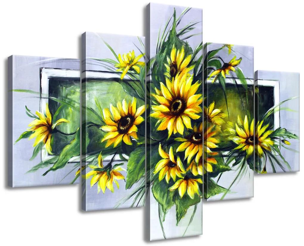 Gario Ručně malovaný obraz Kytice slunečnic - 5 dílný Rozměry: 100 x 70 cm