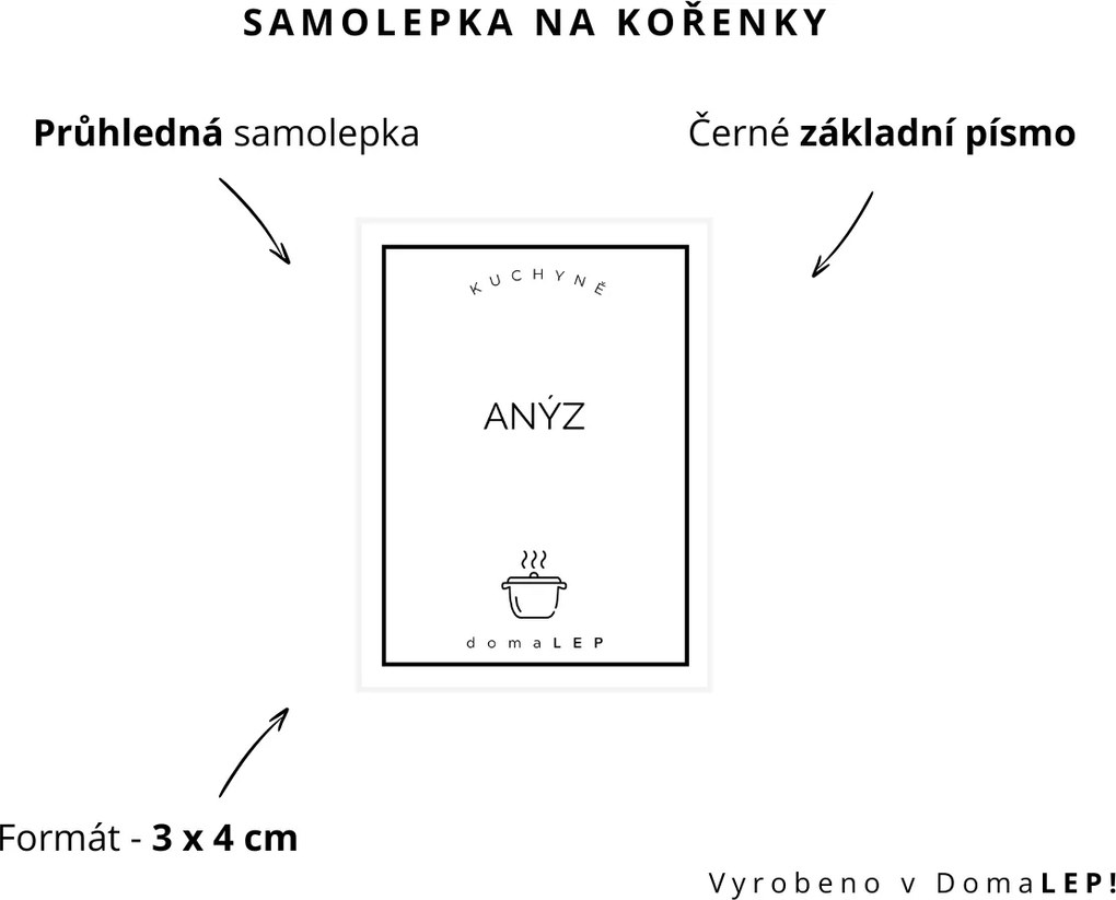 ANÝZ - Samolepka na kořenky 3 x 4 cm - DomaLEP varianta: PRŮHLEDNÁ - tučné písmo