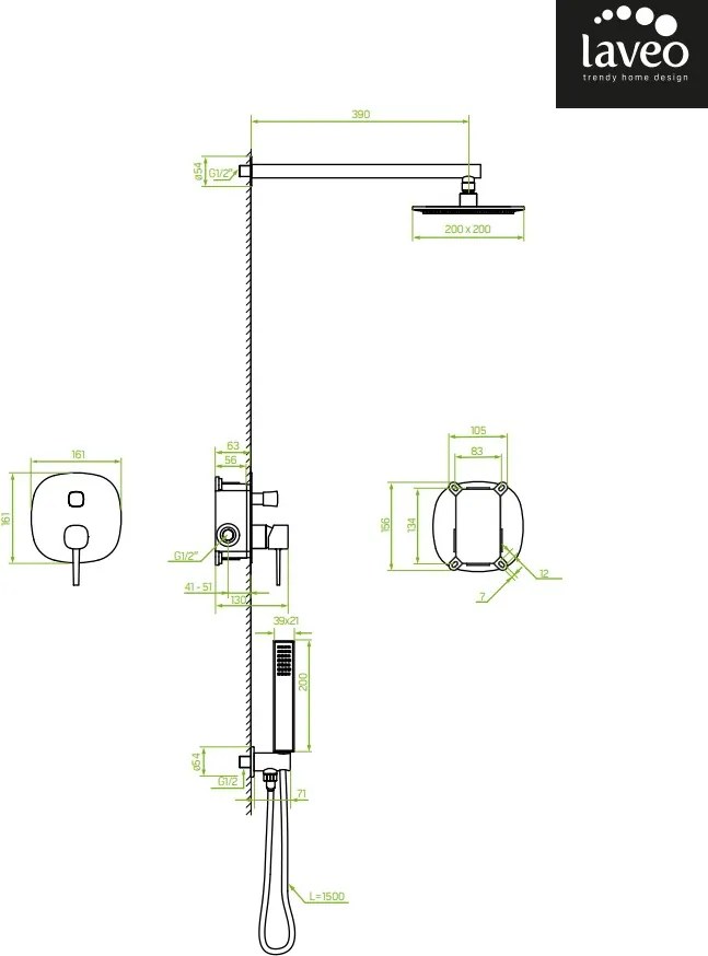 Laveo Pola, podomítková sprchová souprava, růžové zlato, LAV-BAP_801P