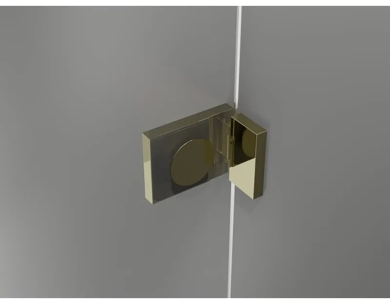 Mexen Lunar, L pravý výklopný pětiúhelníkový sprchový kout 100 x 100 cm, 8mm čiré sklo, zlatý profil, 831L-100P-100L-50-00-P