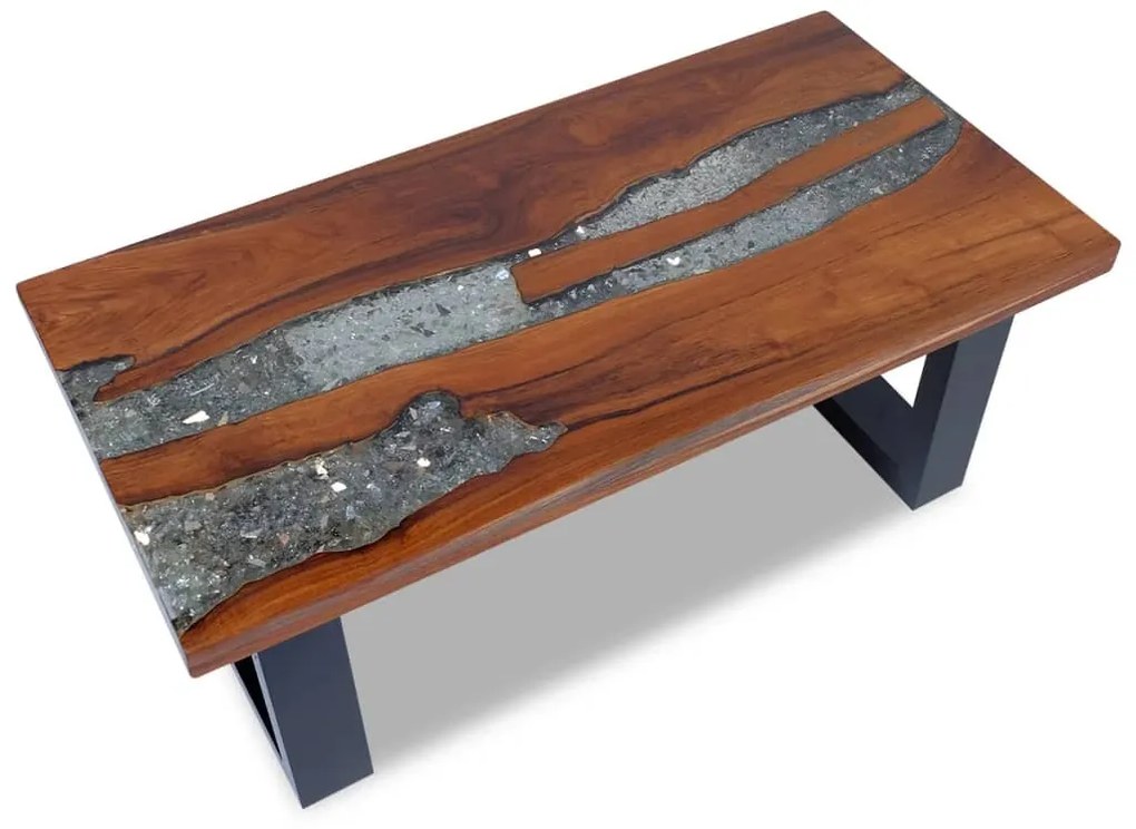 Konferenční stolek, teak a pryskyřice 100x50 cm 243467