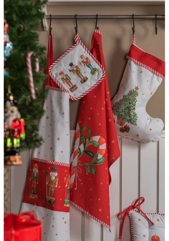 Červená bavlněná utěrka s lízátky Happy Little Christmas – 50x70 cm