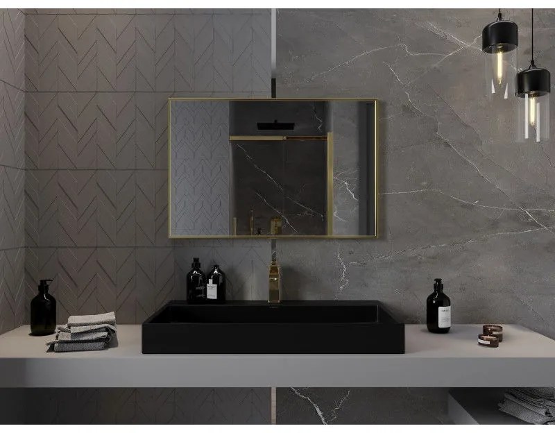 Mexen Loft, obdélníkové koupelnové zrcadlo 90 x 60 cm, barva rámu zlatá lesklá, 9852-090-060-000-50
