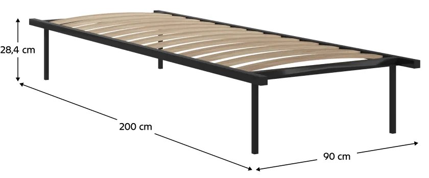 Kondela Samonosný rošt, 90x200, černá, kov/bříza, KENTAK