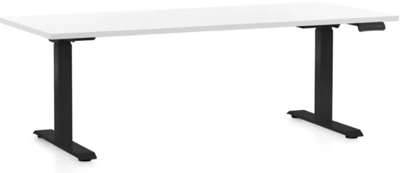 Výškově nastavitelný stůl OfficeTech D, 180 x 80 cm, černá podnož, bílá