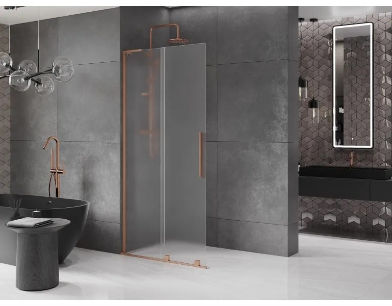Mexen Velar L, posuvná sprchová zástěna Walk-in 120 x 200 cm, 8mm sklo námraza, měděná matná, 871-120-003-33-65