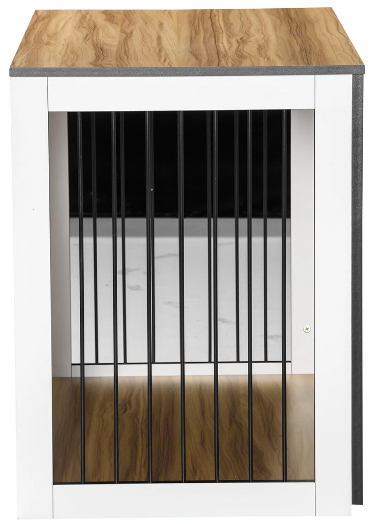 Klec pro psa PawHut, pro malé/střední psy, s uzamykatelnými dvířky, dřevotříska, 106x60x76cm, tmavý ořech+bílá| Aoso