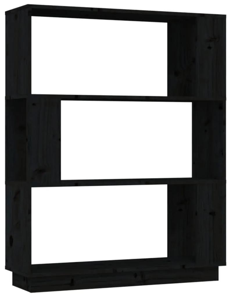 Knihovna / dělicí stěna černá 80 x 25 x 101 cm masivní borovice - Default Title