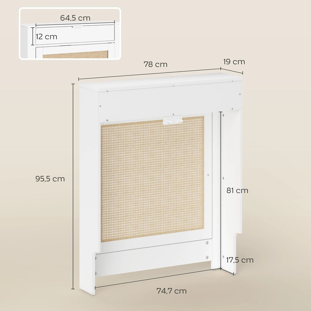 HOMCOM Kryt topení s výklopnými dveřmi a ratanem, prostor, boho design, pro obývací pokoj, ložnici, bílá
