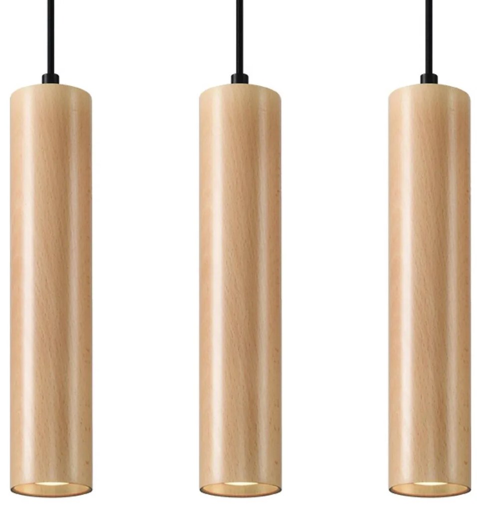Závěsné svítidlo Lino 3, 3x dřevěné stínítko