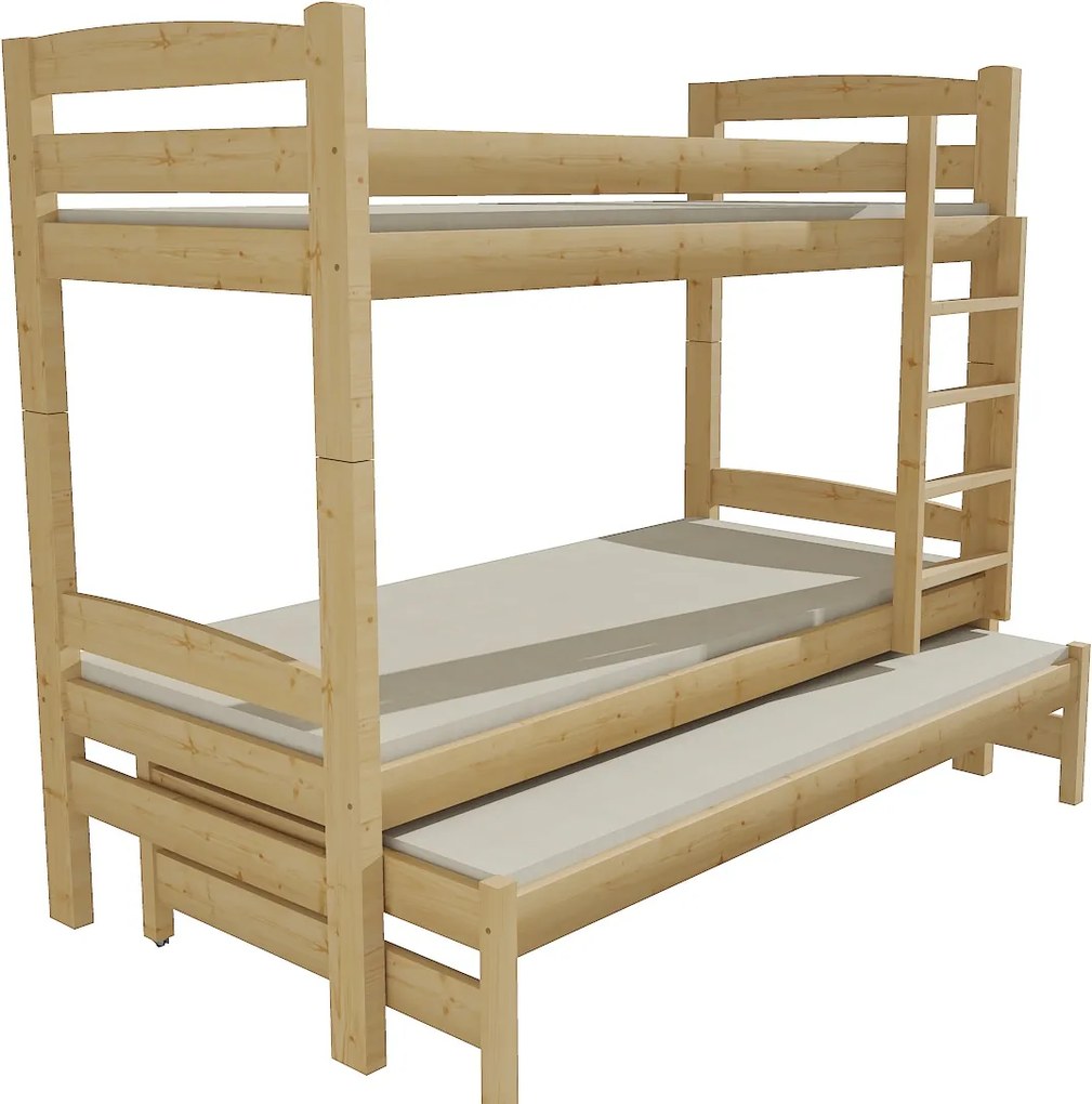 Vomaks Patrová postel s výsuvnou přistýlkou PPV 017 (100 cm (+20 cm vsuvky mezi lůžky a prodloužený žebřík), netransparentní barva bílá, 80 x 200 cm, 2 kusy úložných prostor)