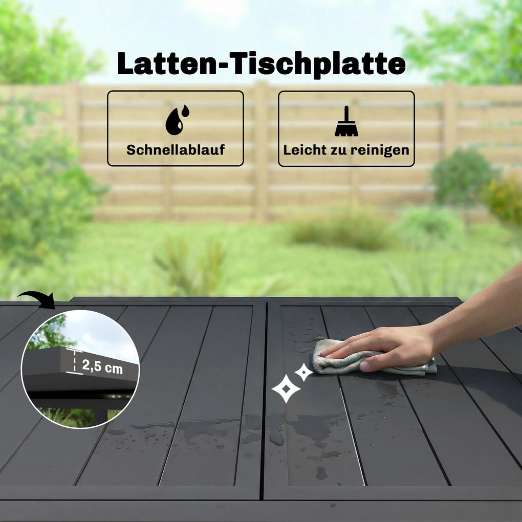 Zahradní stůl Rozkládací hliníkový jídelní stůl 80/160 x 80 cm pro 4-6 osob, obdélníkový s lamelovou deskou