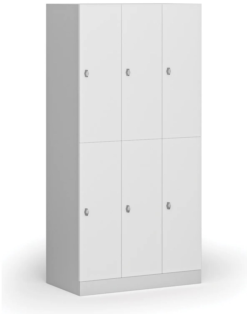 Šatní skříňka S1 s úložnými boxy, 6 boxů, 1850 x 900 x 500 mm, demont, otočný zámek, laminované dveře, bílá