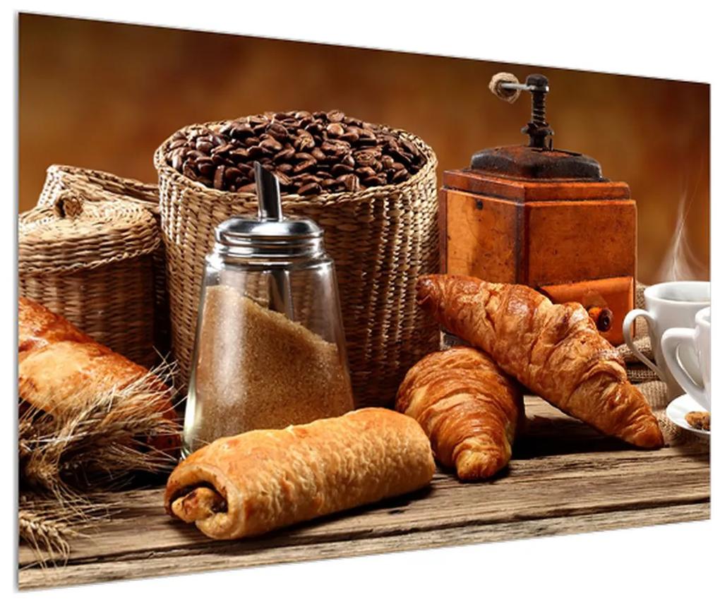 Obraz croissantů a kávy (120x80 cm)