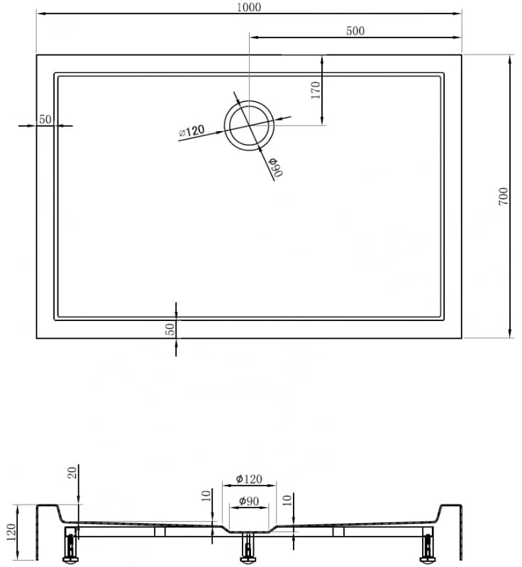 Mexen Flow+, obdélníková sprchová vanička 100 x 70 cm, černá matná, 46R707010H