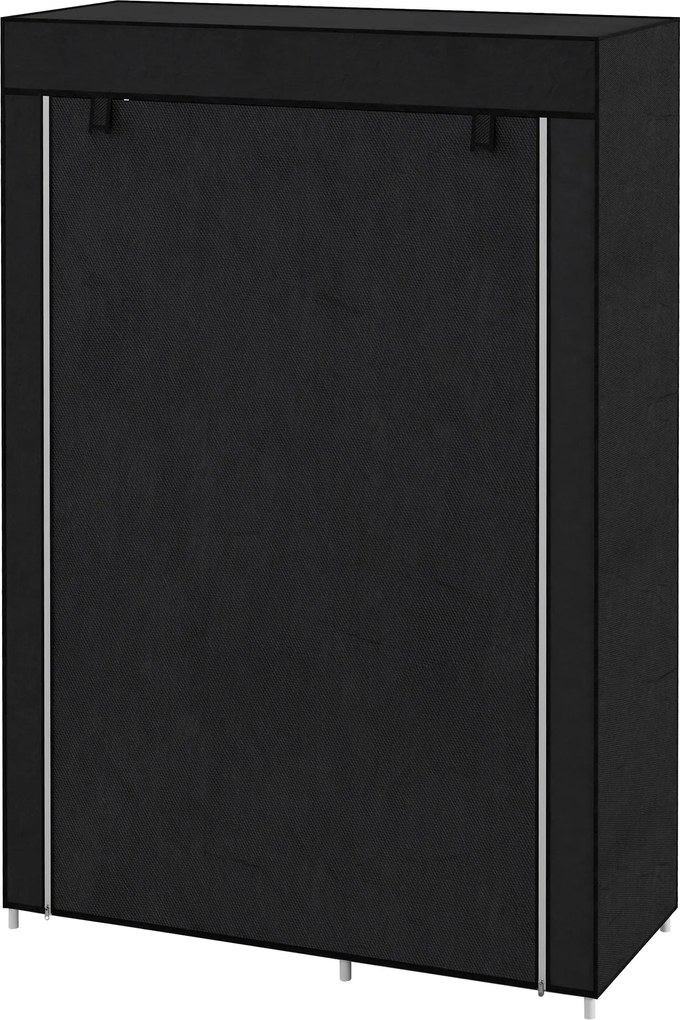 HOMCOM Textilní šatník s 6 policemi, věšákem na oblečení, sklopný šatník do ložnice, 103 x 43 x 162,5 cm, černý | Aosom