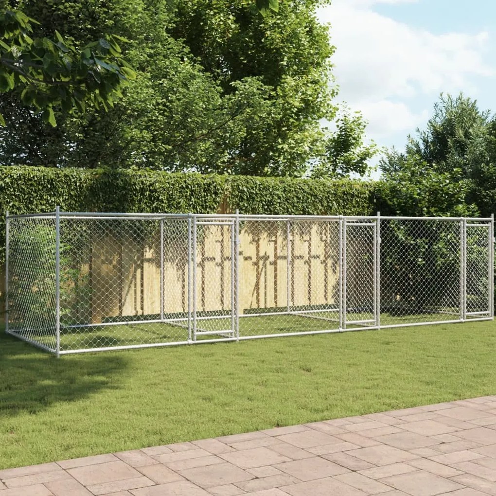 Klec pro psy s dvířky šedá 6 x 2 x 1,5 m pozinkovaná ocel 3209574