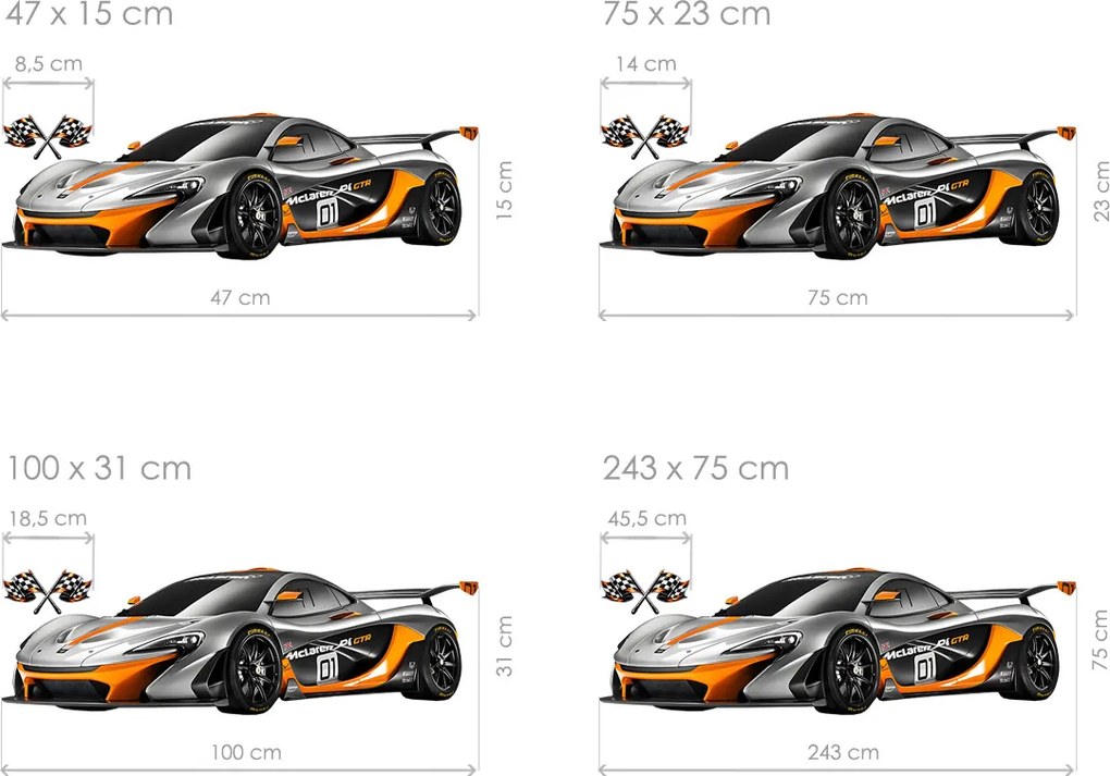 McLaren P1 GTR textilní přelepitelná samolepka na zeď arch 243 x 75 cm