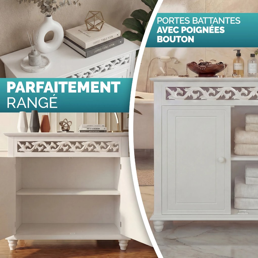 Komoda ložnice venkovský styl bílý se 3 policemi 2 dvířka 76x65x35cm