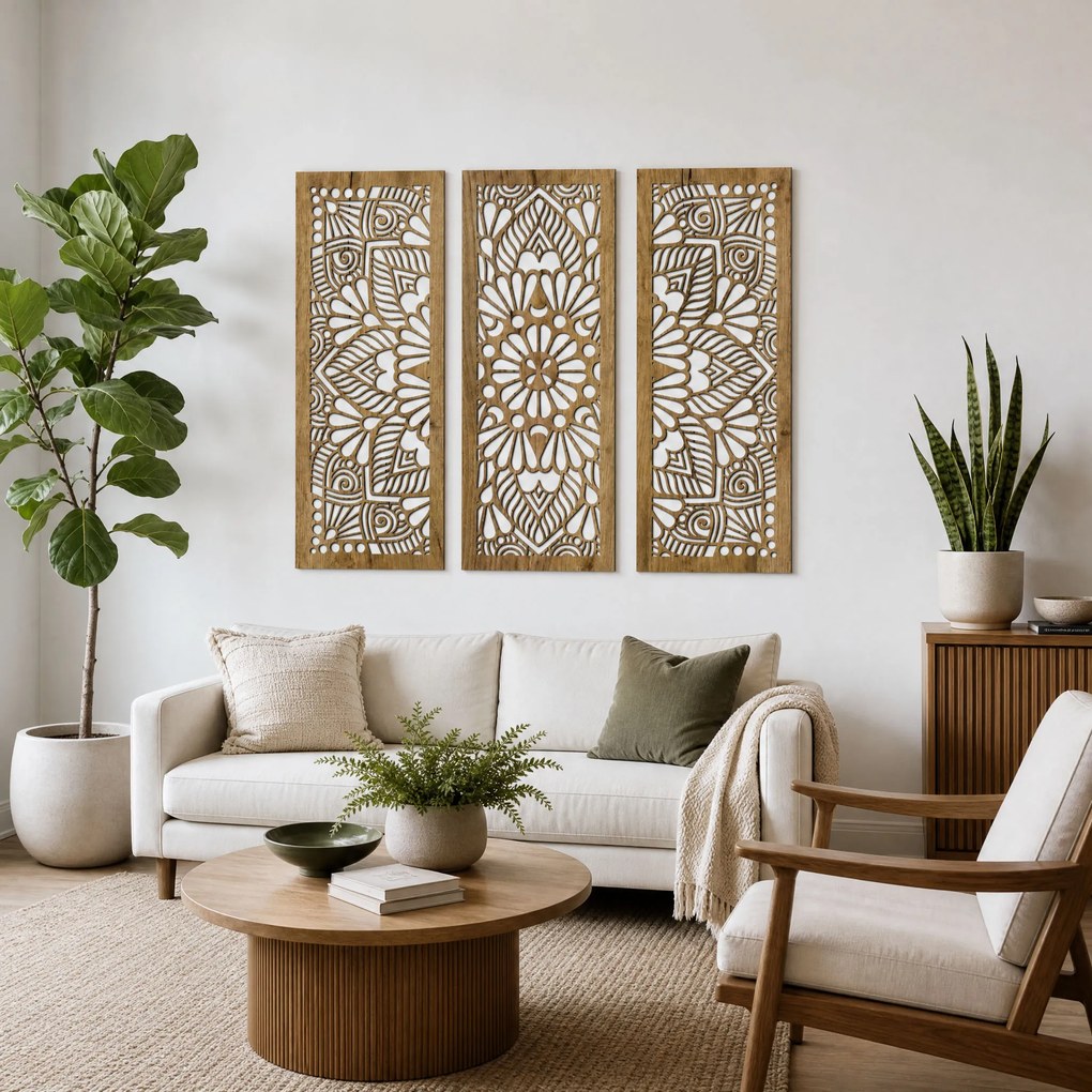 dřevo života Dřevěná 3 dílná mandala QUADRO Zvolte barvu dekoru: Antracitová, Rozměry šxv (cm): 72x60