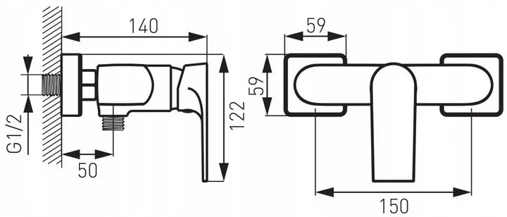 Ferro Algeo Square, sprchová nástěnná baterie bez sprchové soupravy, černá matná-chromová, BAQ7BLC