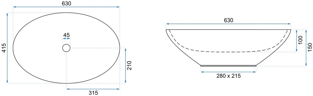 Rea Olga umyvadlo na desku, 63 x 42 cm, bílá, REA-U1060