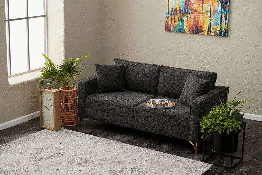 Hanah Home Dvoumístná pohovka BERLIN antracitová se zlatou 180 cm 825BLC2793
