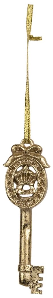 Vánoční závěsný ozdobný zlatý klíč s korunkou - 10*3*1 cm