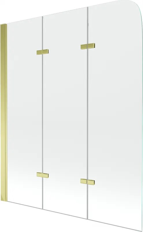 Mexen FELIX, vanová zástěna, 3-křídlová, 120 x 140 cm, zlatá-transparentní, 890-120-003-50-00
