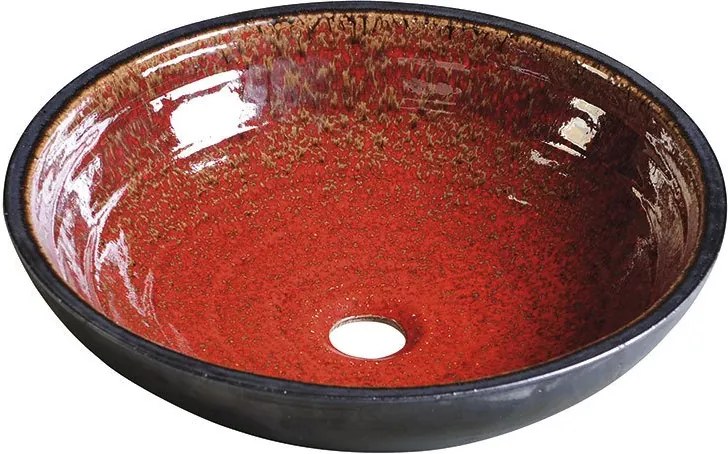 ATTILA keramické umyvadlo, průměr 42,5 cm, tomatová červeň/petrolejová (DK007) SAPHO
