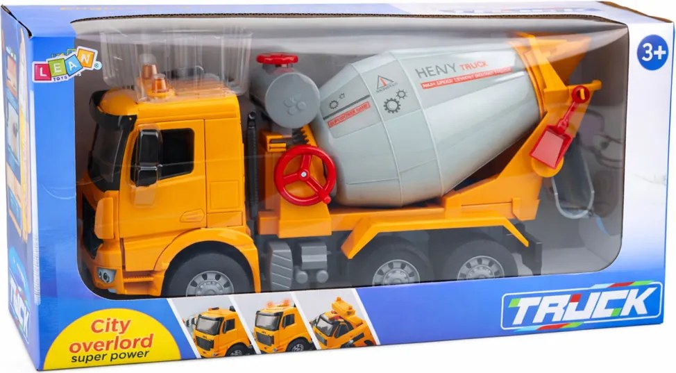 LEAN Toys Stavební nákladní automobil, míchačka betonu, otočný buben, světla, zvuky