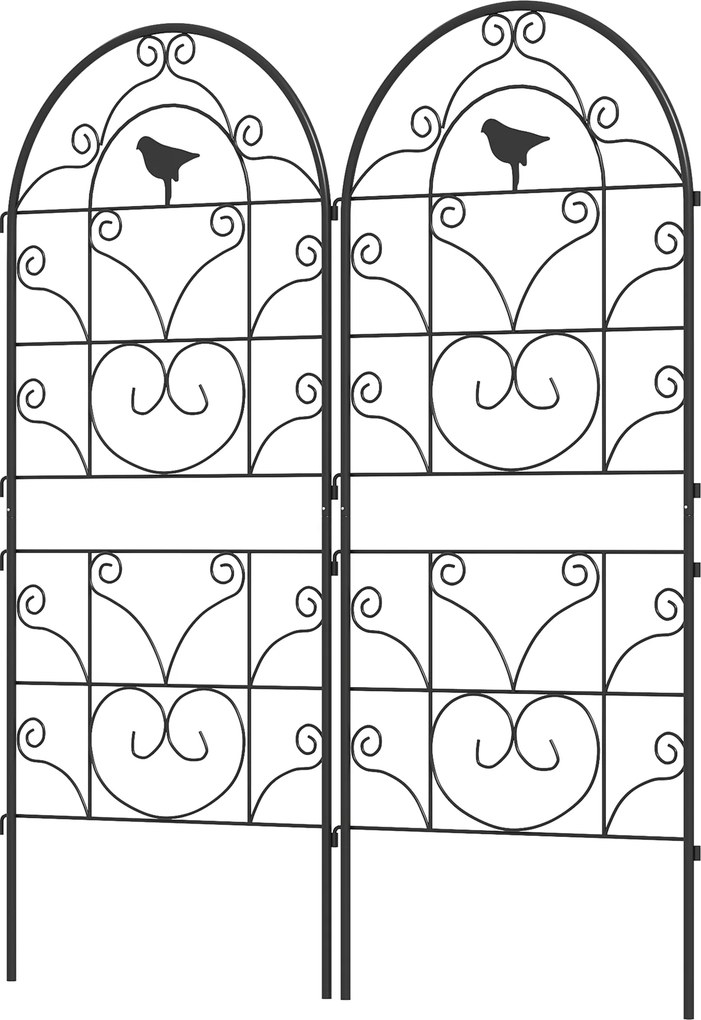 Outsunny Kovová mřížka sada 2 nerezových podpěr s ptačím vzorem pro popínavé rostliny 50x120 cm černá 84H-334V00BK