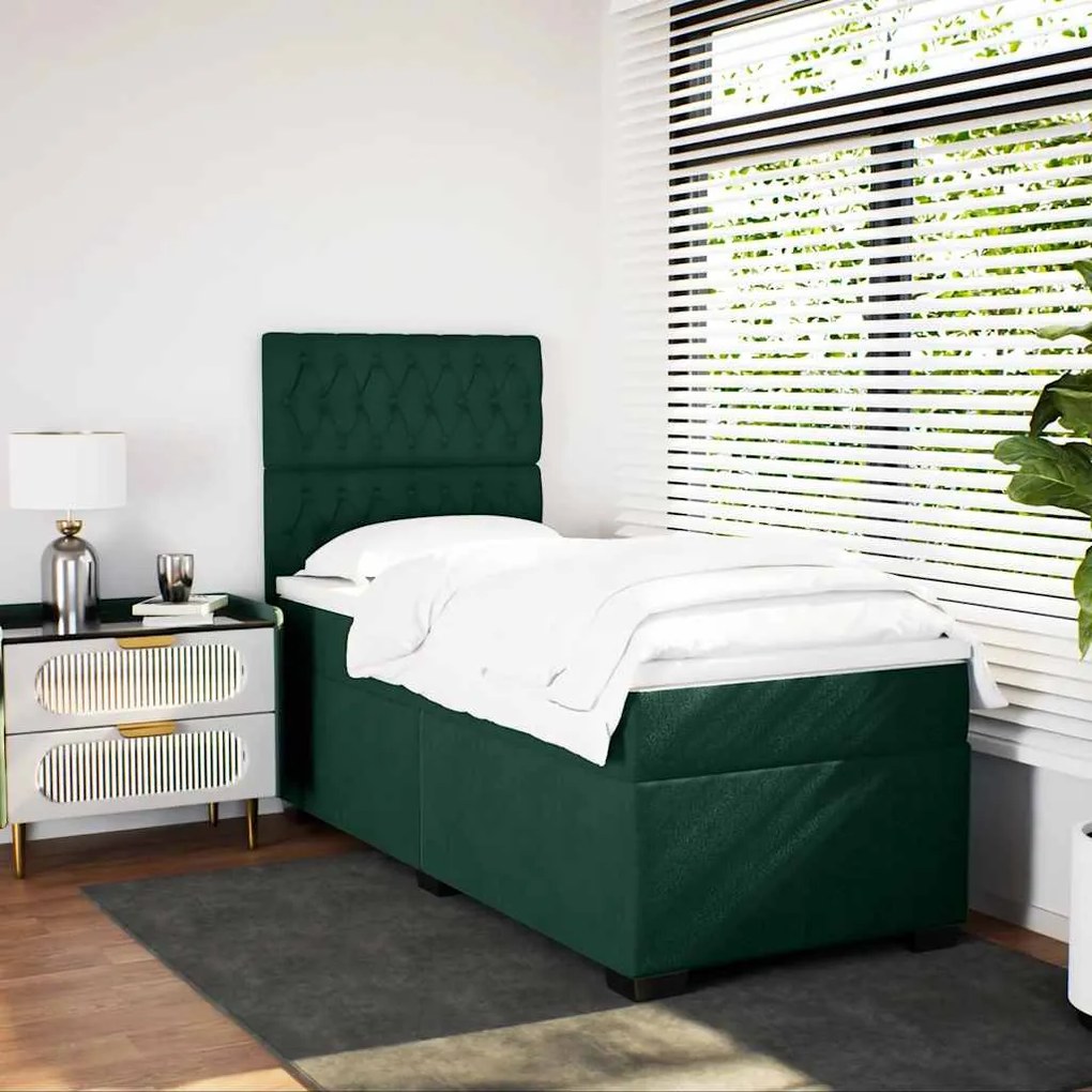Box spring postel s matrací tmavě zelená 90x190 cm samet 3293095