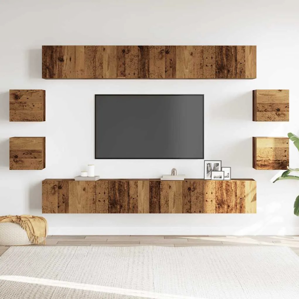 Sada 8 kusů nástěnné TV skříňka starého dřeva kompozitní dřevo 3328951