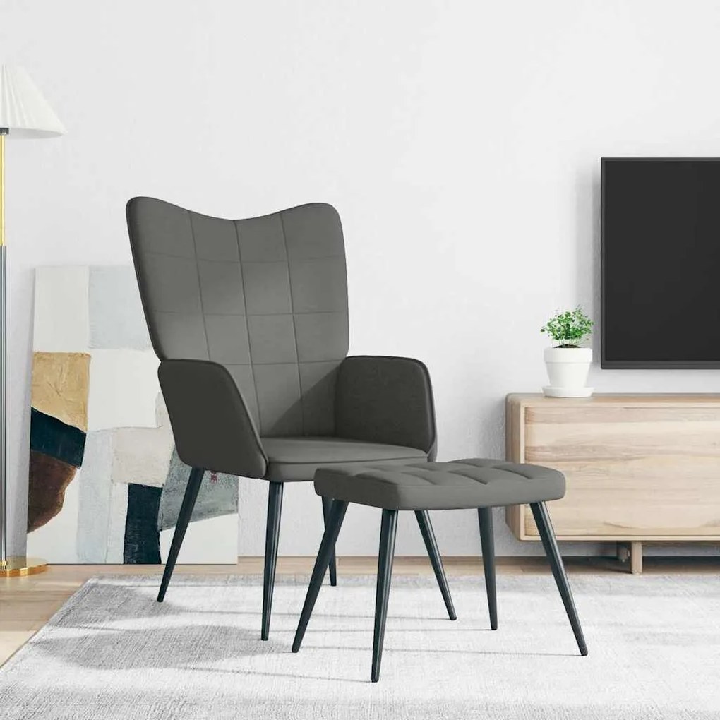 Relaxační židle se stoličkou tmavě šedá textil 327953